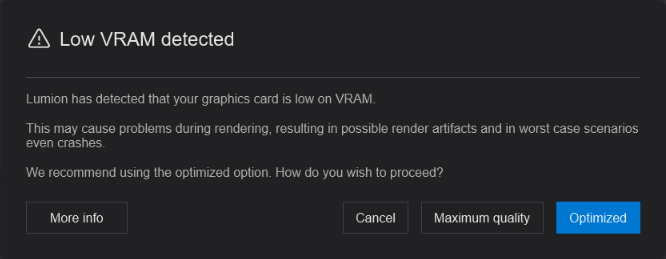 What does the message 'Low VRAM detected' mean?
